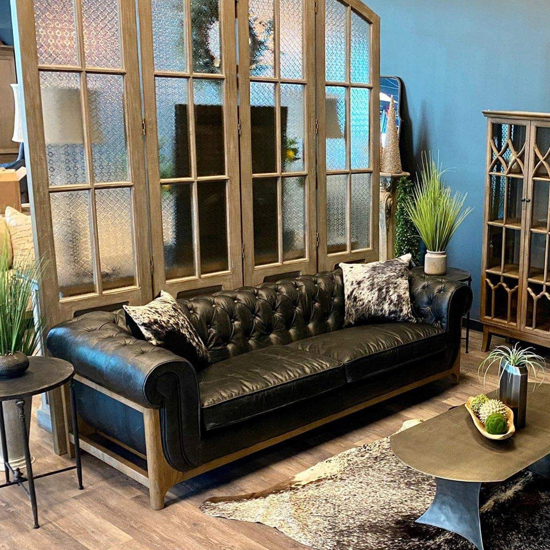Primitive Collections Mod Chesterfield Tufted Leather Sofa in Black